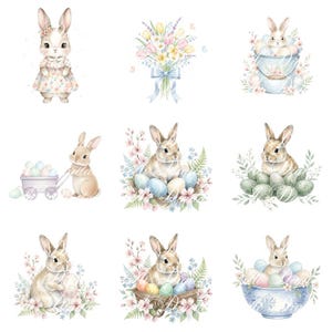 Easter Bunny Clipart Bundle 106 PNG, Spring Watercolor Rabbits, 25 ...