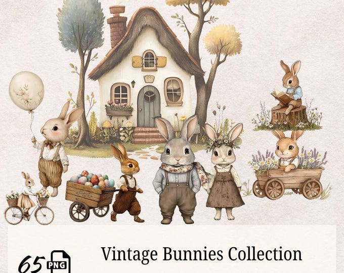 Easter Bunny Clipart Bundle 106 PNG, Spring Watercolor Rabbits, 25 ...
