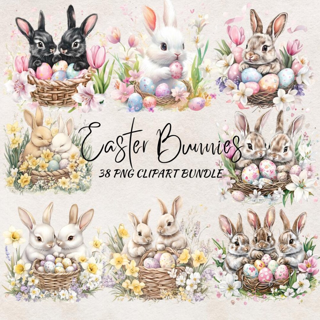 Easter Bunny Illustration, Spring Floral Rabbit Art, Charming Holiday ...