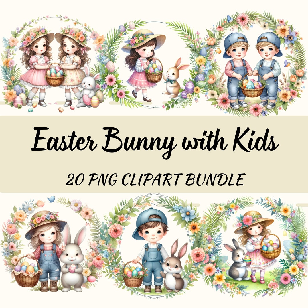 Cute Easter Kids With Bunny and Easter Eggs Digital Download ,adorable ...