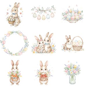 Easter Bunny Clipart Bundle 106 PNG, Spring Watercolor Rabbits, 25 ...