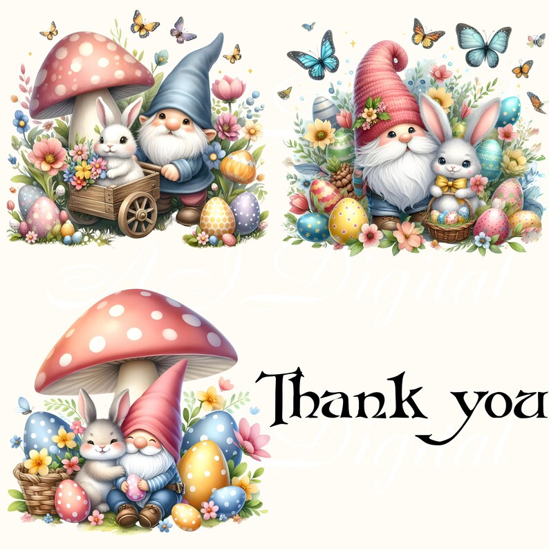 Cute Easter Bunny With Gnome Clipart digital Download for Crafts and ...