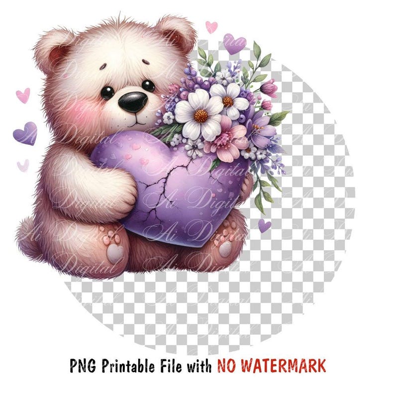 70 Cute Watercolor Teddy Bear Clipart PNG Bundle | Floral Heart Teddy ...