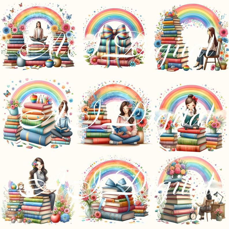 School Watercolor Clipart Bundle, Teacher & Student Clipart, Rainbow ...