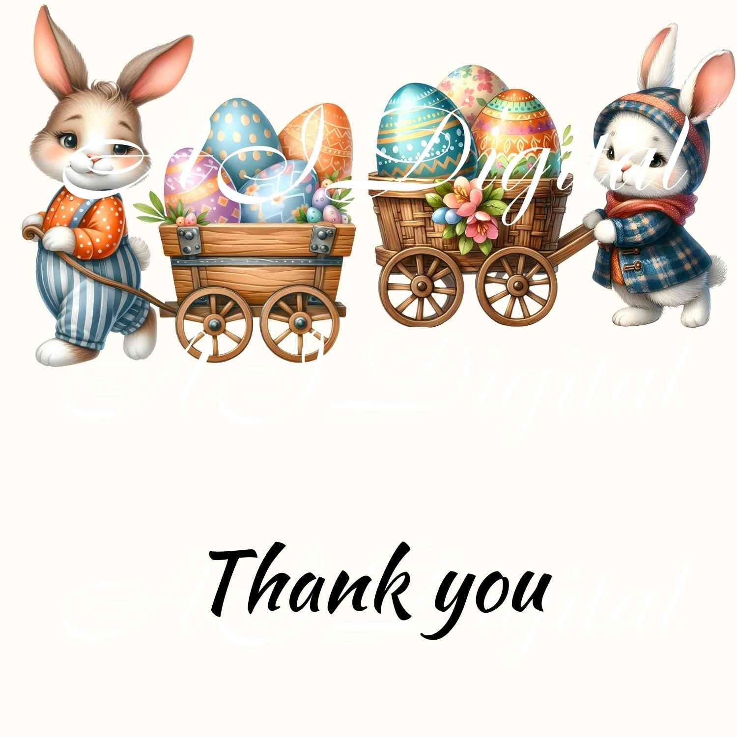 Cute Easter Bunny Pushing Cart With Easter Eggs,digital Download ...
