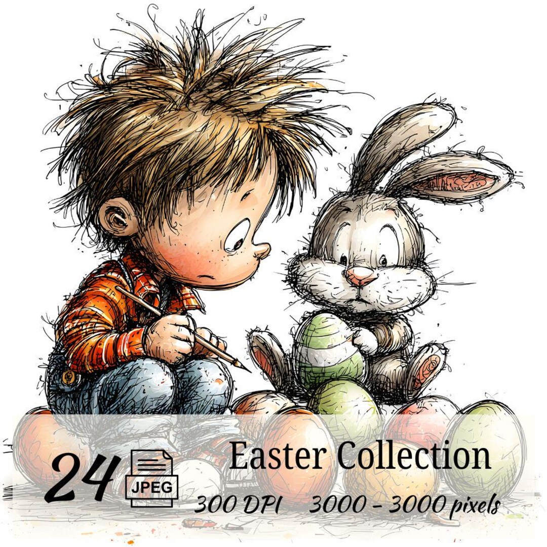 Easter Boy Clipart Set | Boy Holding Easter Eggs Art | Spring Holiday ...