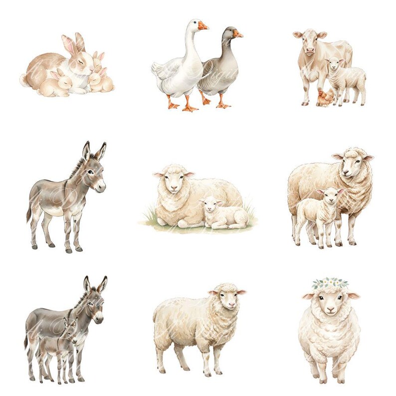 Farmhouse Clipart Bundle | Watercolor Barn & Farm Animals PNG | 116 PNG ...