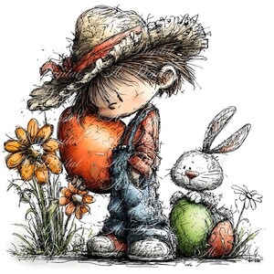 Easter Boy Clipart Set | Boy Holding Easter Eggs Art | Spring Holiday ...
