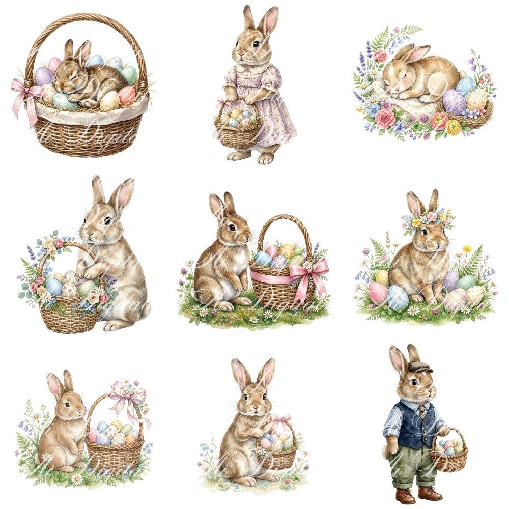 Easter Bunny Clipart Set, 45 Watercolor Pngs, Vintage Rabbits & Easter ...