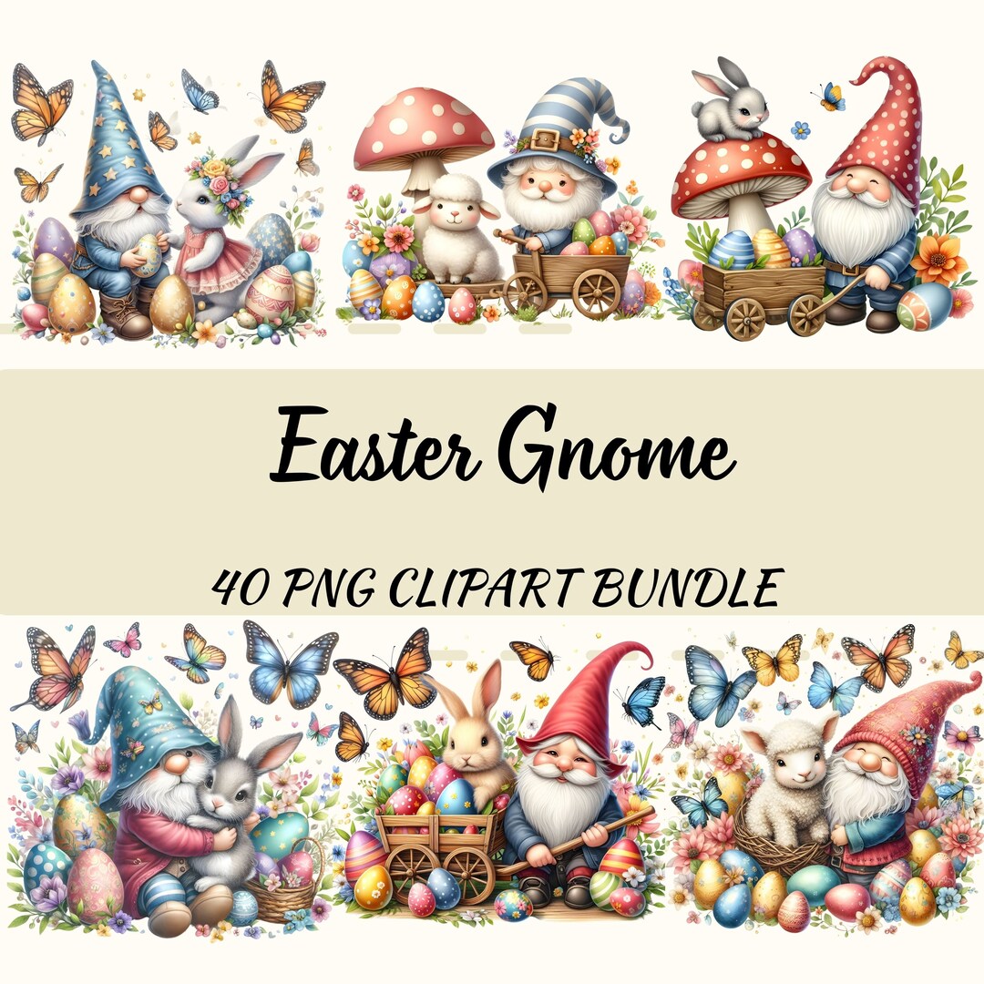 Cute Easter Bunny With Gnome Clipart -digital Download for Crafts and ...