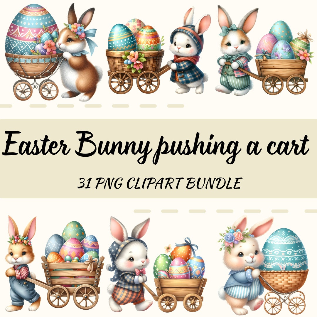 Cute Easter Bunny Pushing Cart With Easter Eggs,digital Download Easter ...