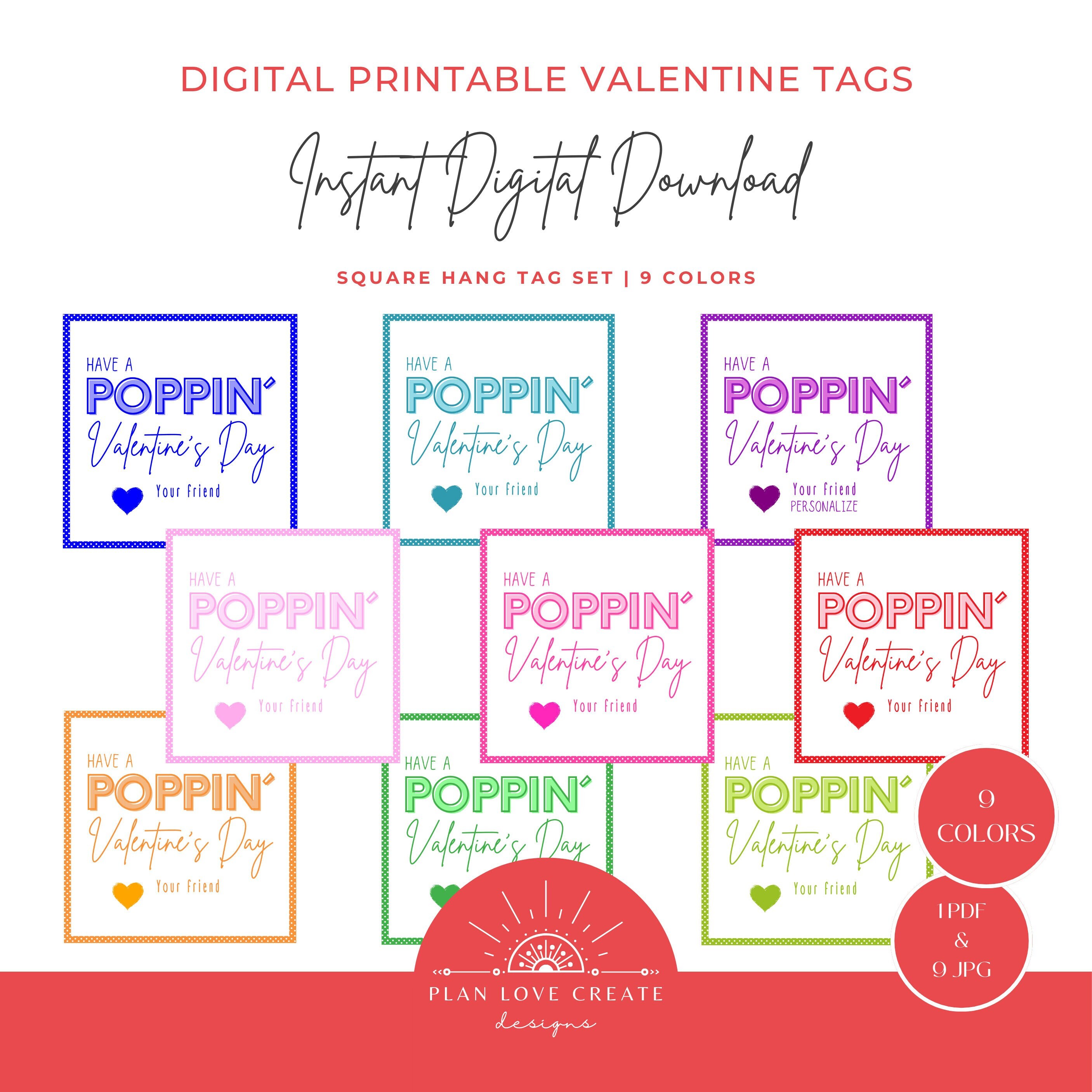Have a Poppin Valentines Day. Digital Printable Saint Valentine Tags in ...