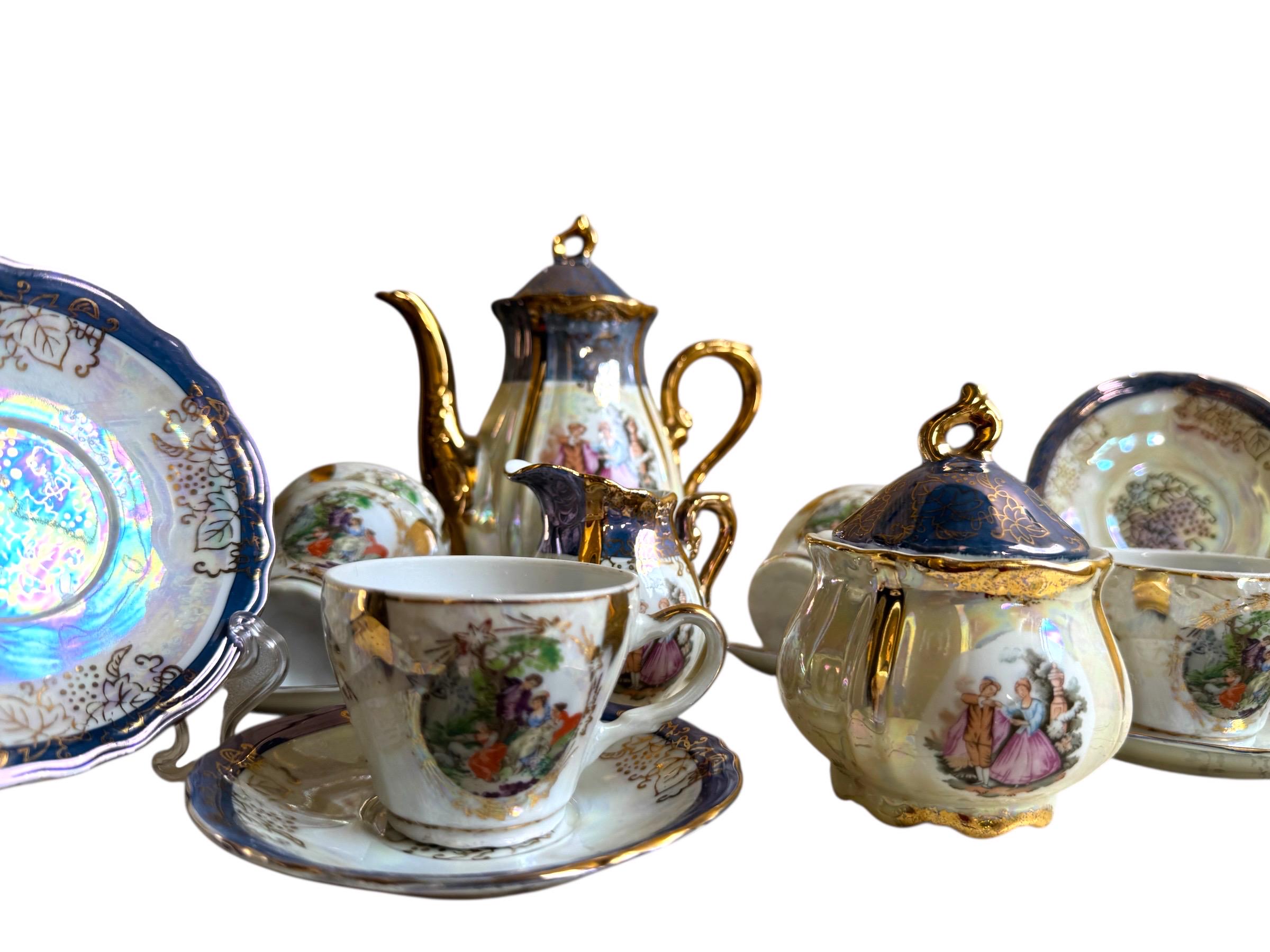 Vintage Japanese Lusterware Tea Set – Rococo Courting Scenes, Gold Trim ...