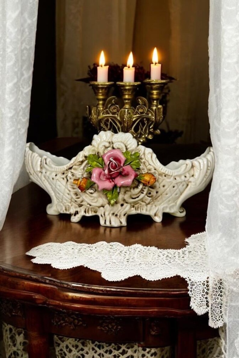 Vintage Porcelain Centerpiece Bowl – Sculpted Pink Rose Floral – Ornate ...