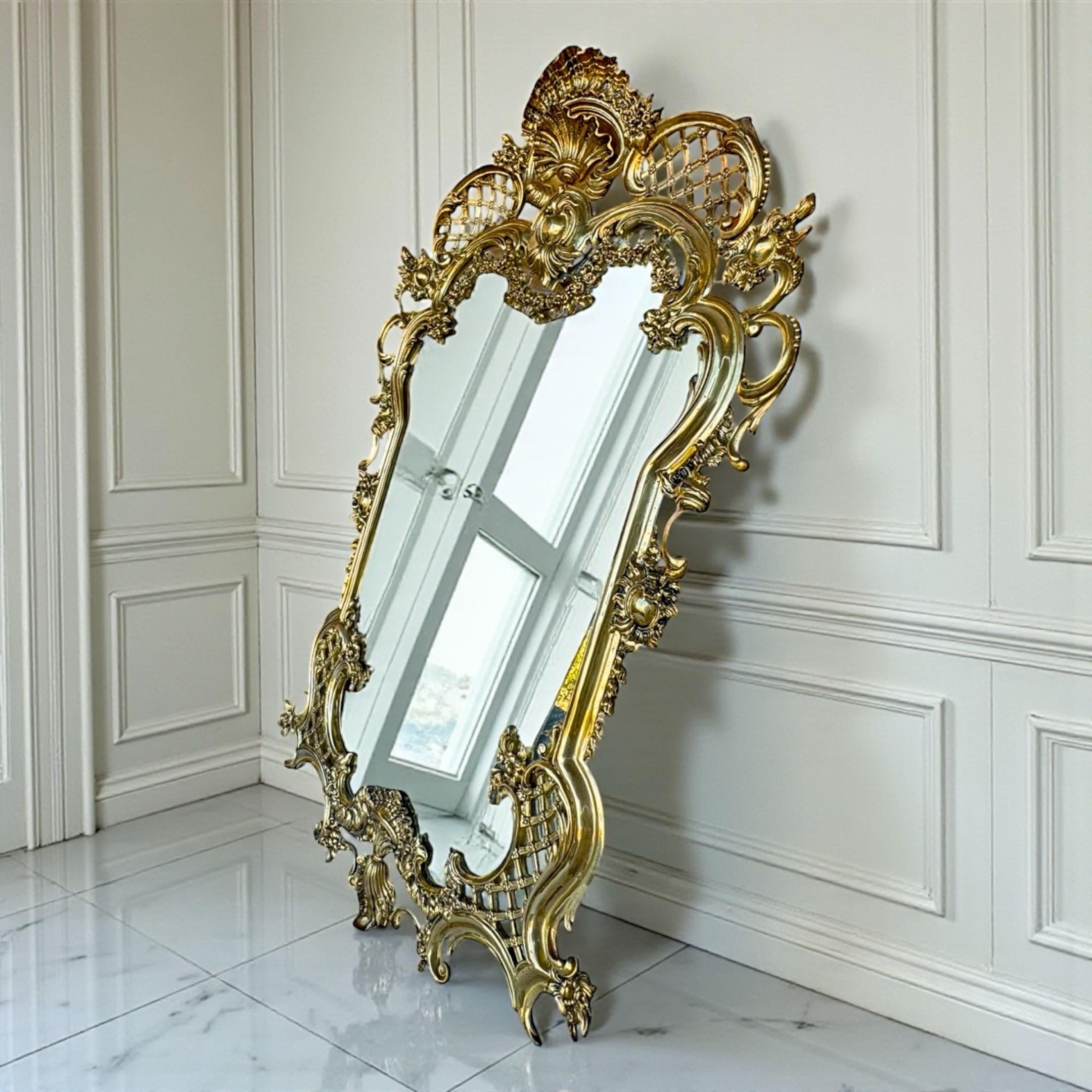 Large Rococo Bronze Wall Mirror, Ornate Gilt Frame, Shell Crest ...