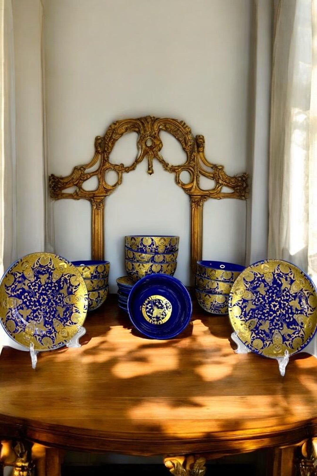 Luxurious Persian Style Blue and Gold Dinnerware Set – Hand Painted ...