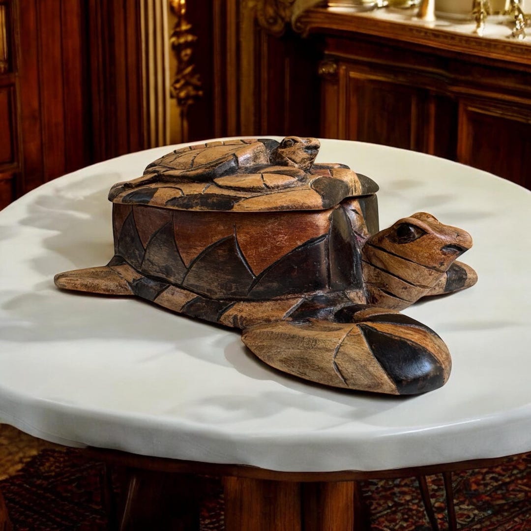 Hand-carved Wooden Turtle Box: Rustic Trinket Storage With Lid - Etsy