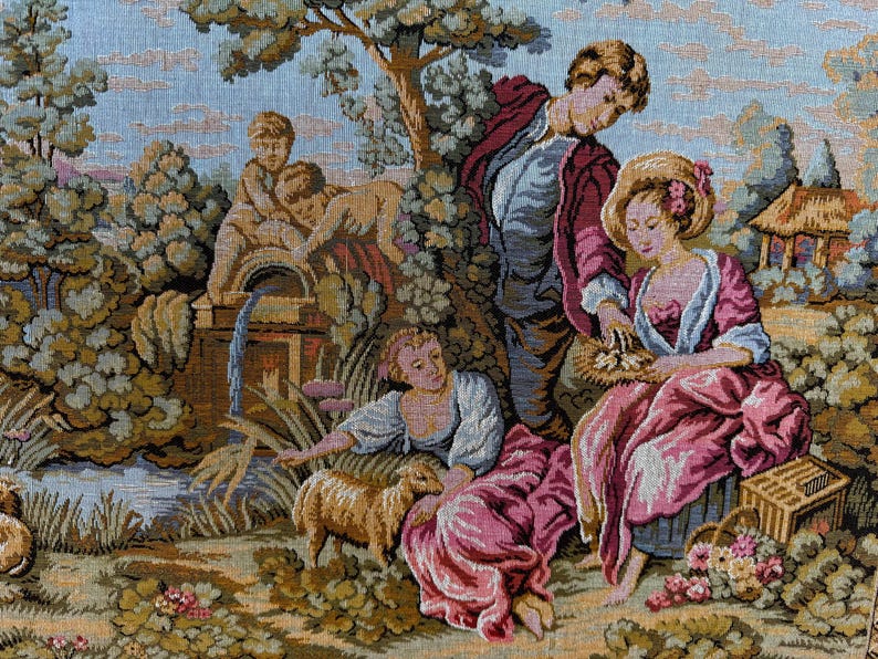 Framed Gobelin Tapestry Wall Hanging, Vintage French Pastoral Scene ...
