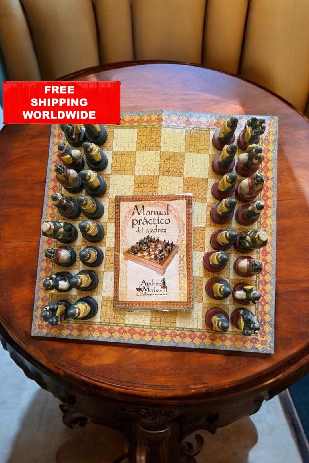 Hand-painted Medieval Porcelain Chess Set, Illustrated Board & Spanish ...