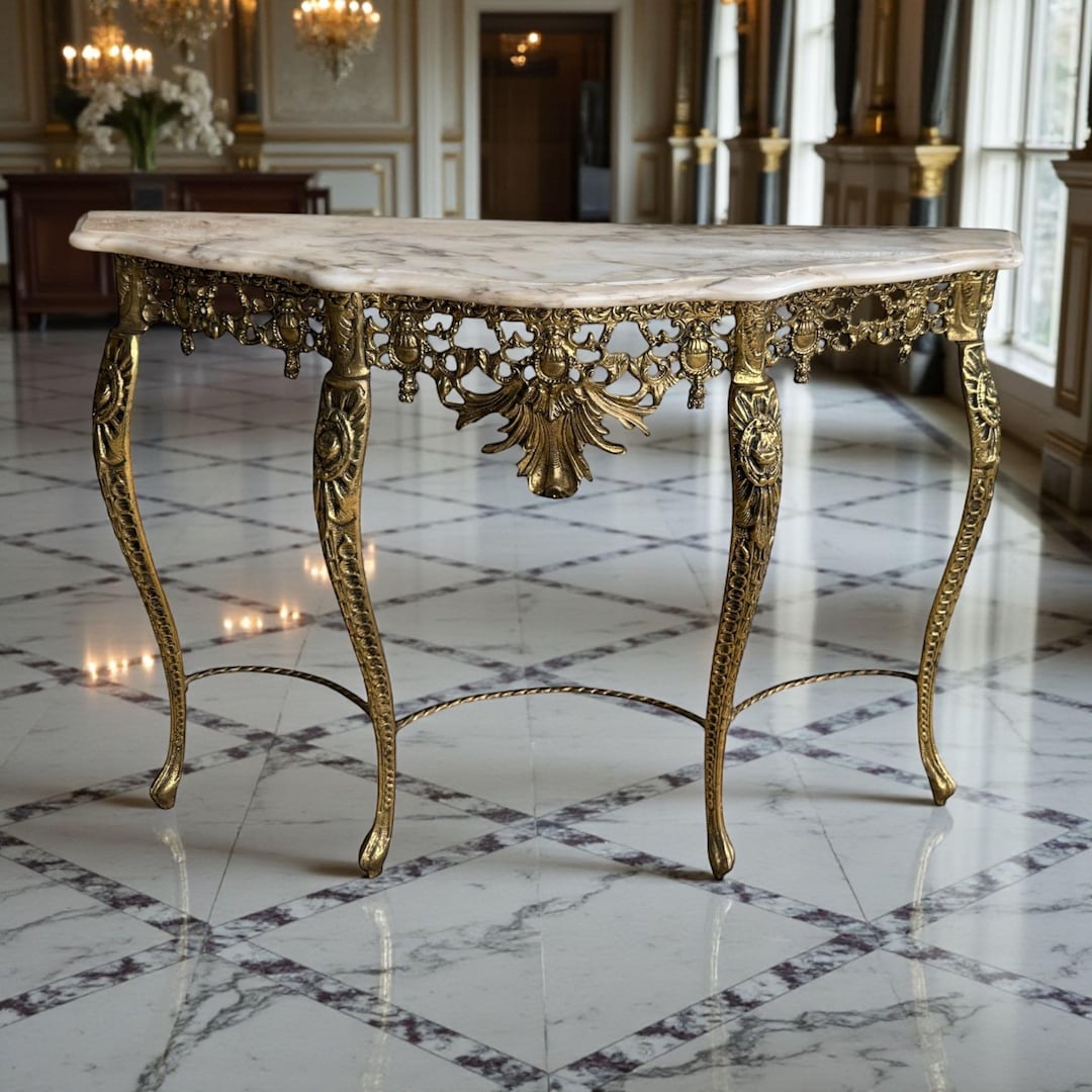 Vintage Baroque Console Table, White Marble Top, Bronze Ormolu Base ...