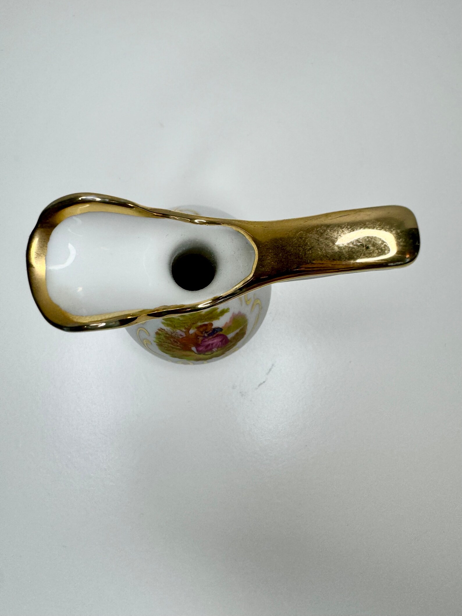 Vintage Ceramic Miniature Pitcher With Romantic Scene, Gold Handle ...