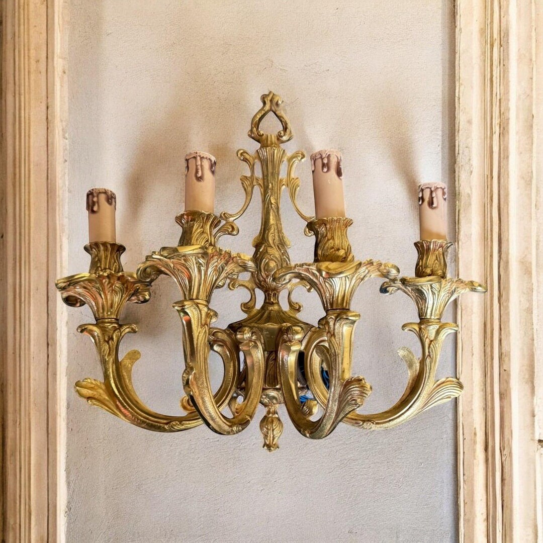 Bronze Rococo Wall Sconce, Ornate Baroque 4 Light Wall Lamp, Gilded ...