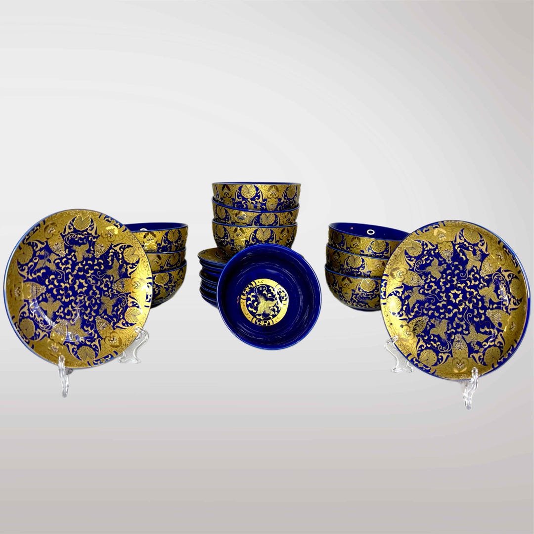 Luxurious Vintage Dinnerware Set, Blue Kobalt and Gold Design, Set of ...
