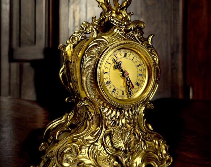 Rococo Style Brass Mantel Clock, Ornate Vintage French Table Clock ...