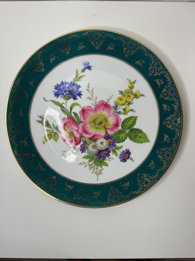 Royal China Porcelain Plate, Gold Trim, Floral Green Gold Decorative ...