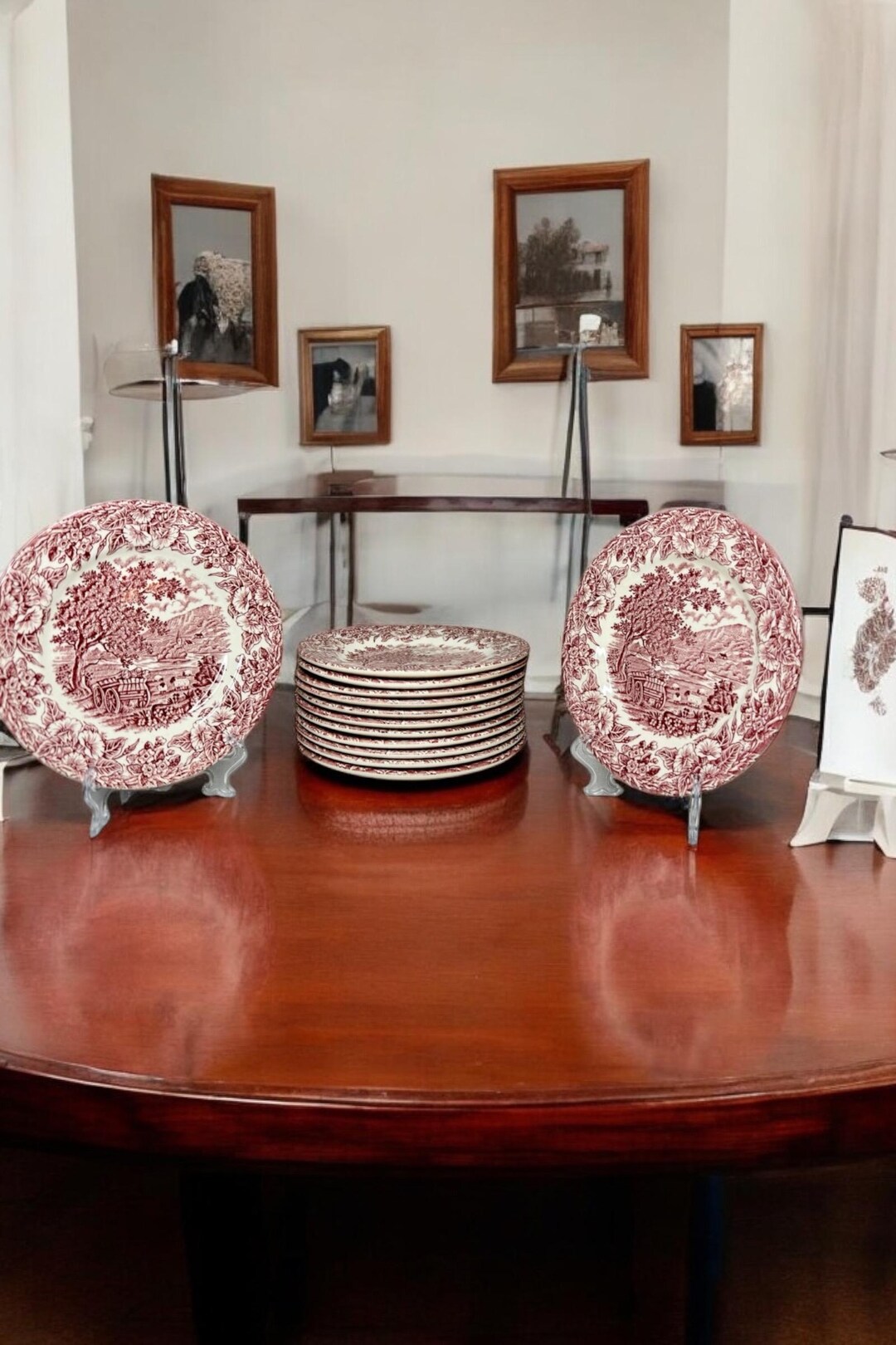 EIT England Red Transferware Plates – Vintage English Dinnerware Set - Etsy