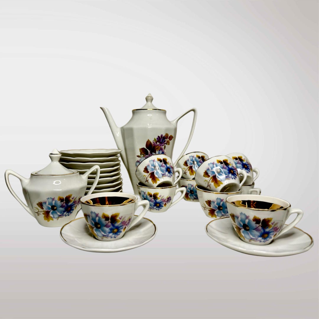 Vintage Porcelain Tea Set, Delicate Floral Porcelain Tea Set, Golden ...
