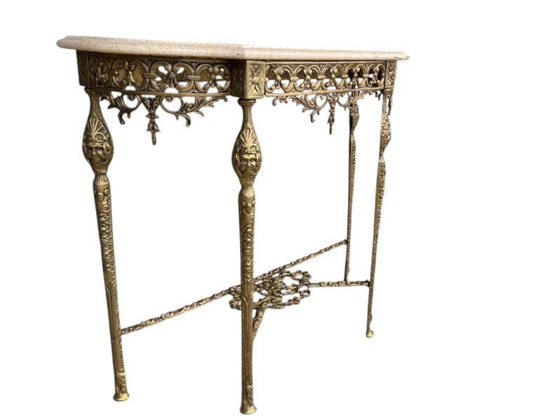 Vintage Brass Console Table, White Marble Top, Ornate Louis XV Filigree ...