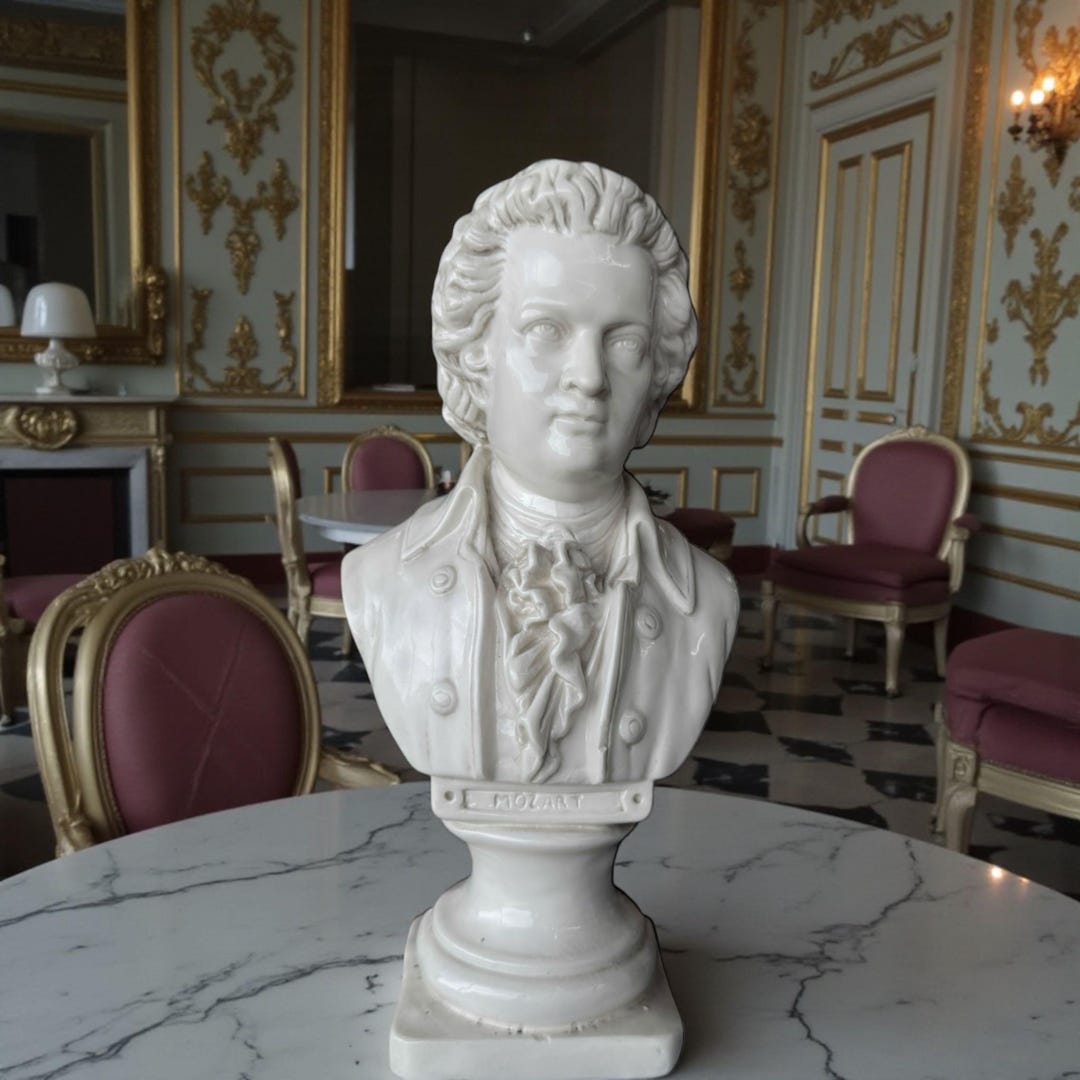 Vintage Mozart Bust Statue, White Resin Sculpture, Classical Composer ...