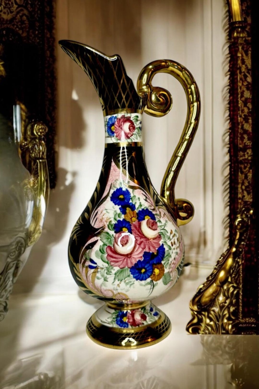 Hubert Bequet Belgium Vase – Vintage Floral Ewer With Gold Details ...