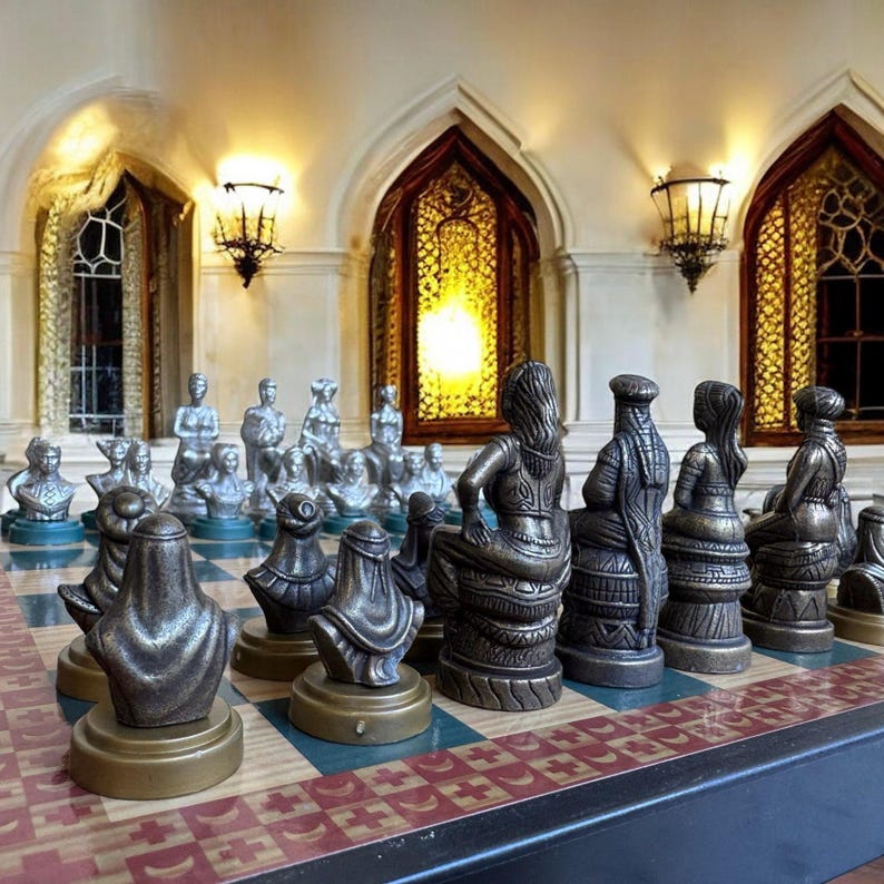 Vintage Metal Chess Set: All-female Sculpted Figures, Historical Theme ...