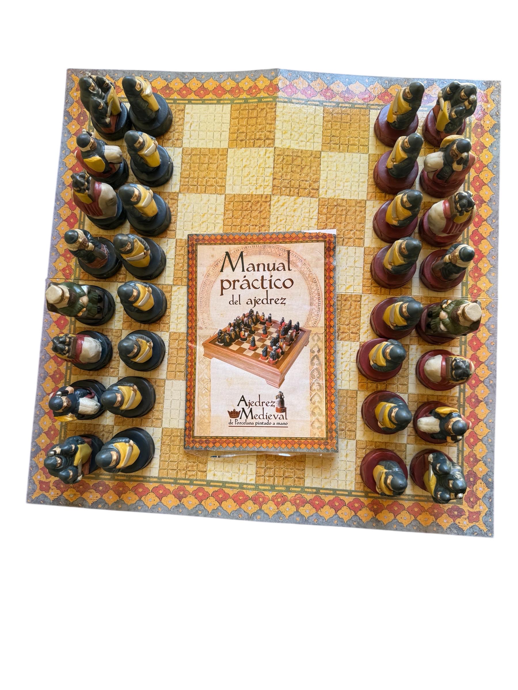 Hand-painted Medieval Porcelain Chess Set, Illustrated Board & Spanish ...