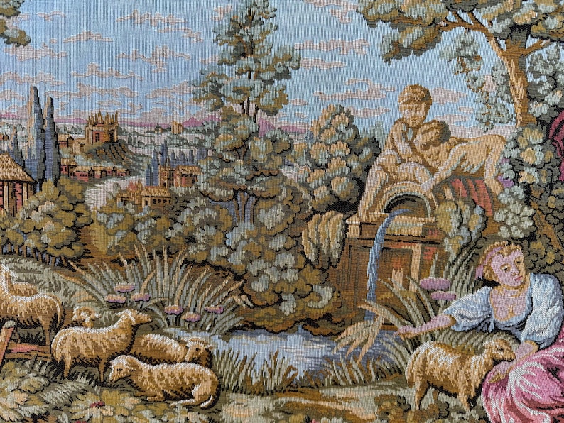 Framed Gobelin Tapestry Wall Hanging, Vintage French Pastoral Scene ...