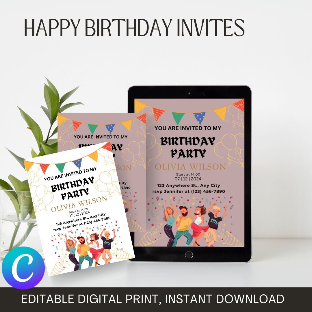 Editable Birthday Invite Template Design With and Party Decor, Instant ...