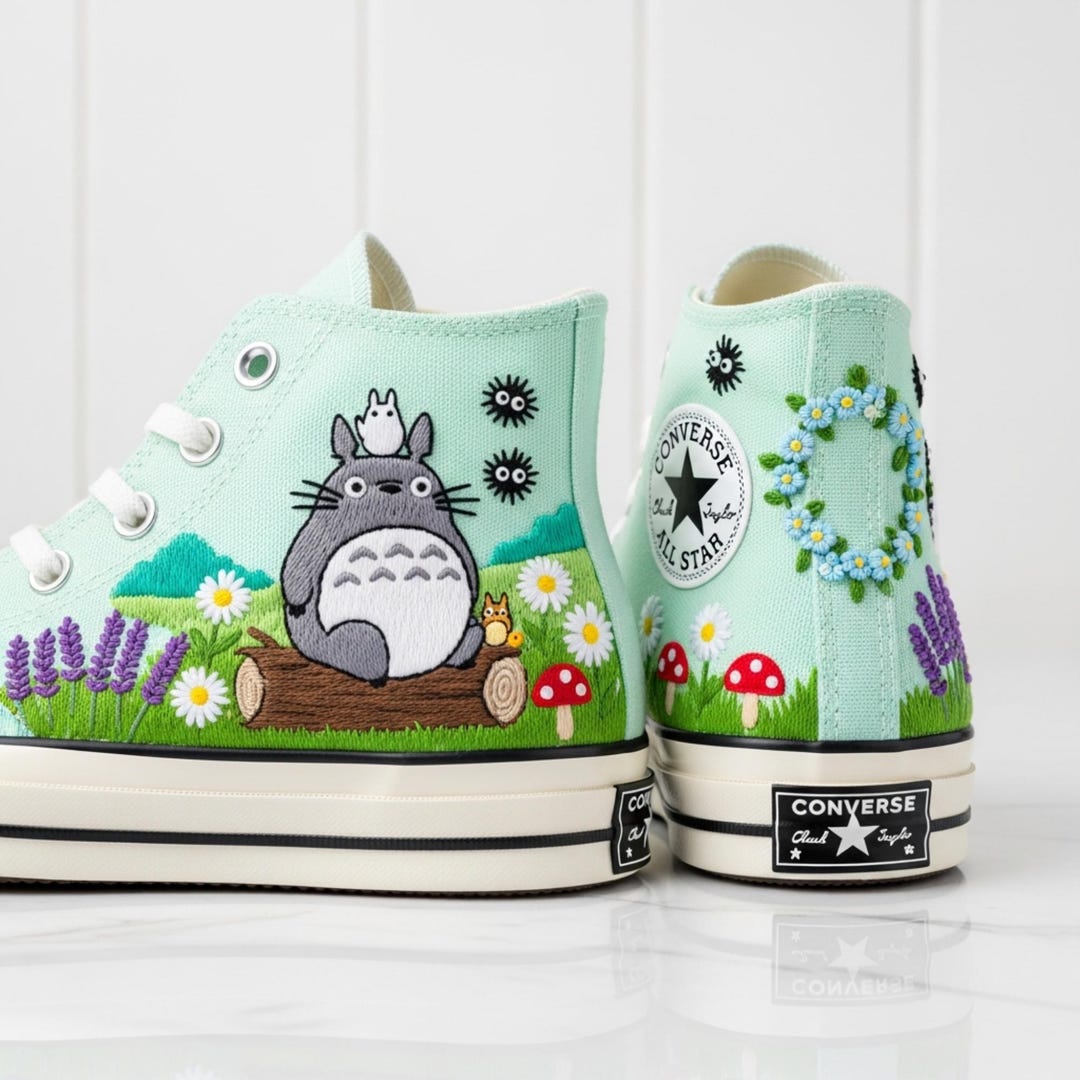 Custom Embroidered Totoro Converse Shoes, Gift for Totoro Fan, Cute ...