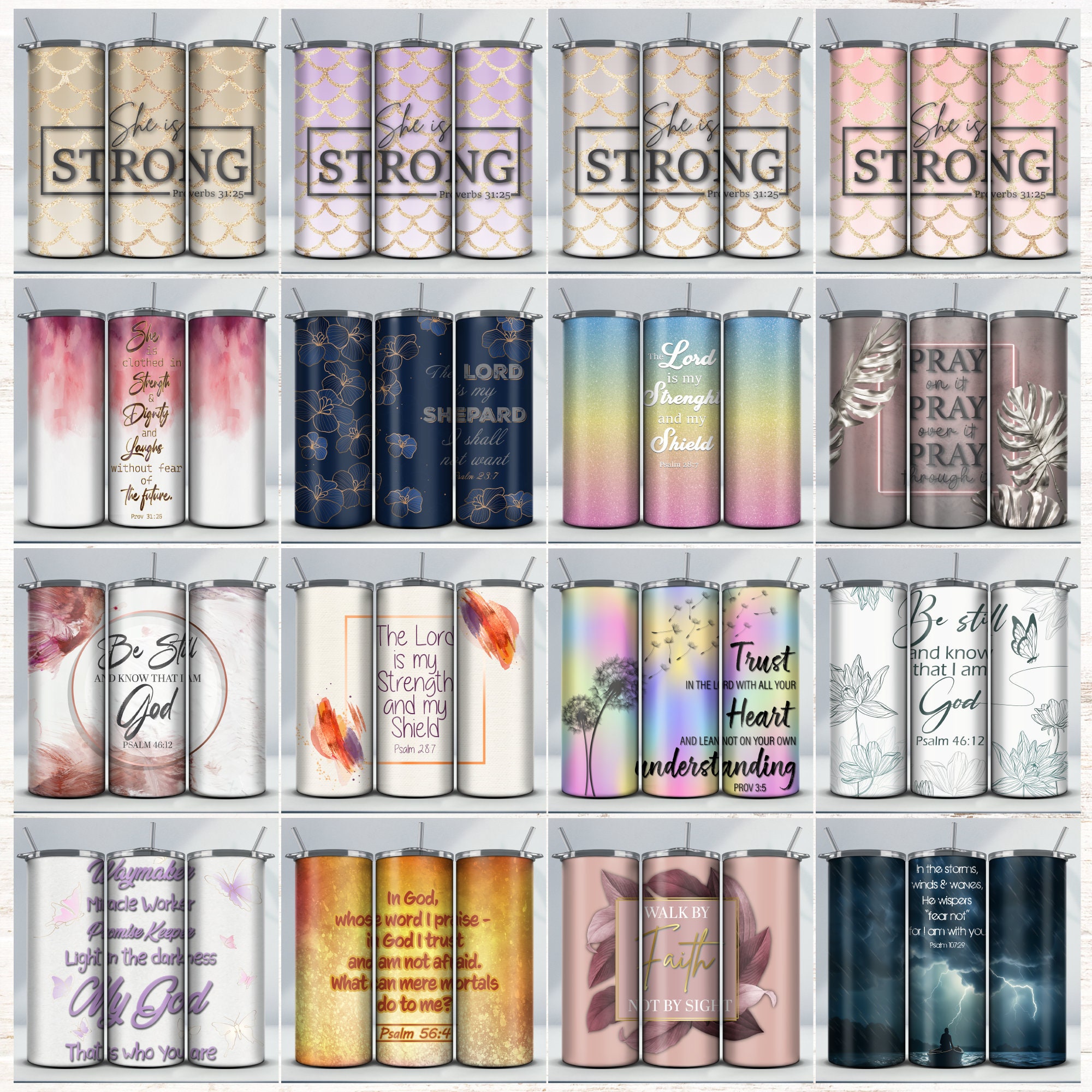 50 Christian Bible Verse Tumbler Sublimation 20oz Skinny Straight ...