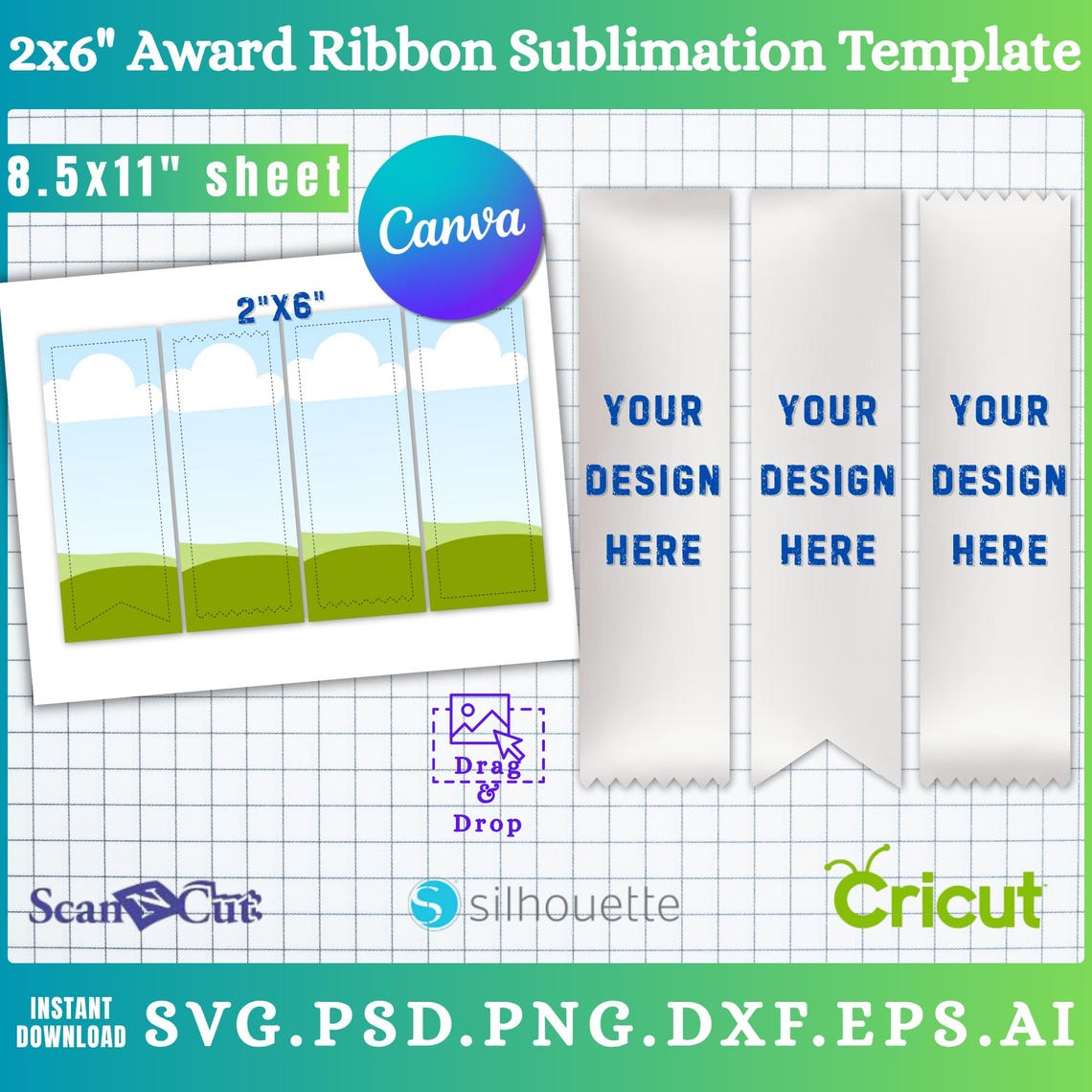 2x6" Award Ribbon Sublimation Template | 3pc Template | Satin Ribbon ...