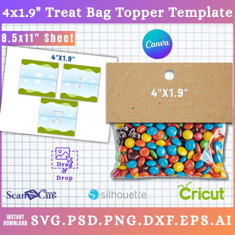 4x1.9 Inch Treat Bag Toppers Template Bundle | Treat Bag Label ...
