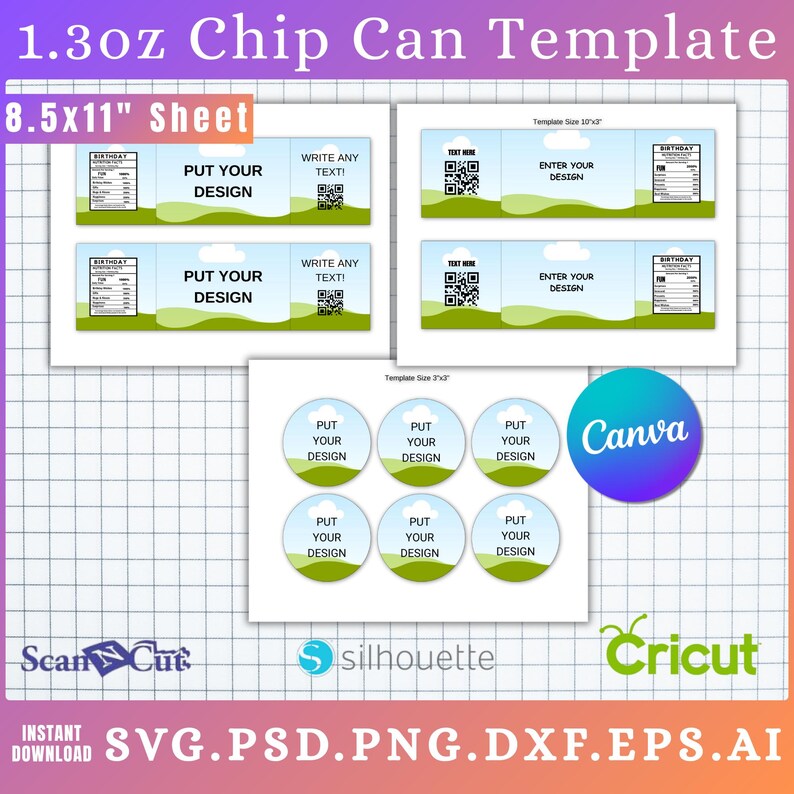 1.3oz Chip Can and Lid Label Templates SVG | Pringles Can Label Set ...