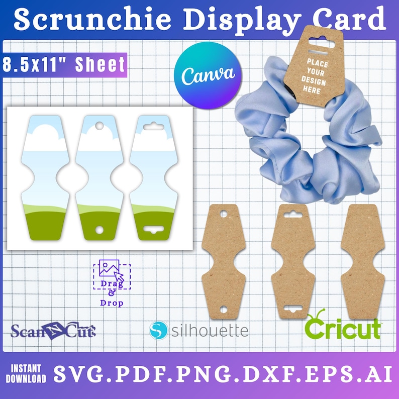 Scrunchie Display Card Template | Hanging Hair Tie Holder Tag | SVG ...
