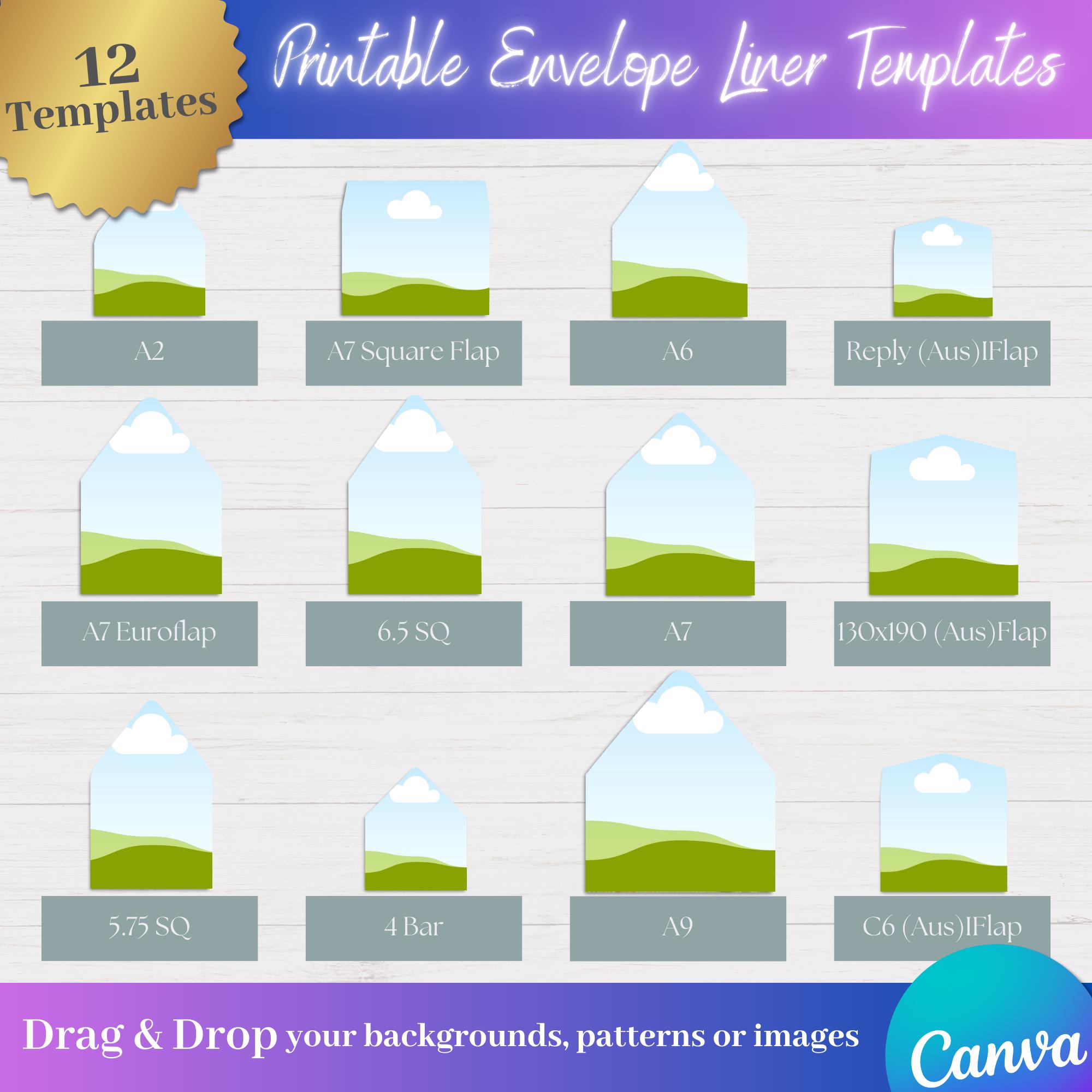 Printable Envelope Liners Canva Template | Fits 12 Envelope Types: A2 ...