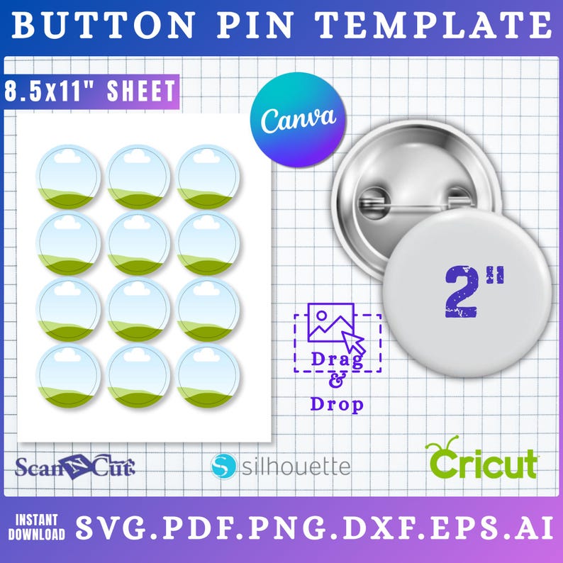 2" Button Pin Template: Editable Canva, SVG, PDF (digital Download) - Etsy