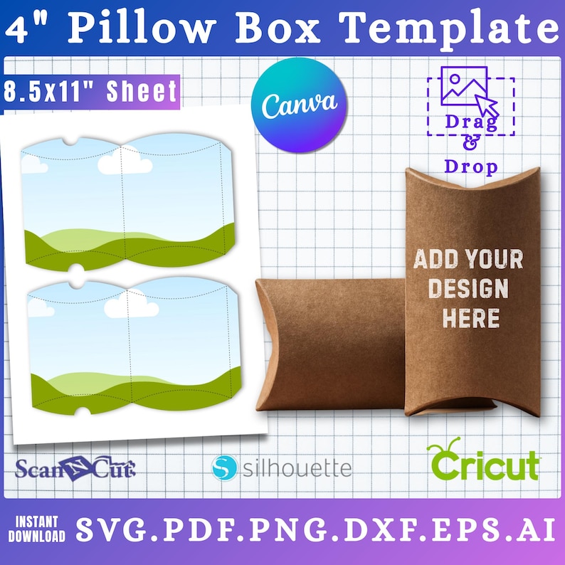 4" Pillow Box SVG & Canva Template | Snack Box SVG | Party Favors Box ...