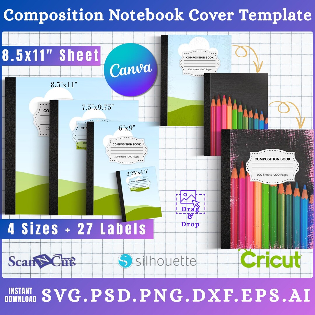 Distressed Designs - Composition Notebook Cover Editable Grunge ...