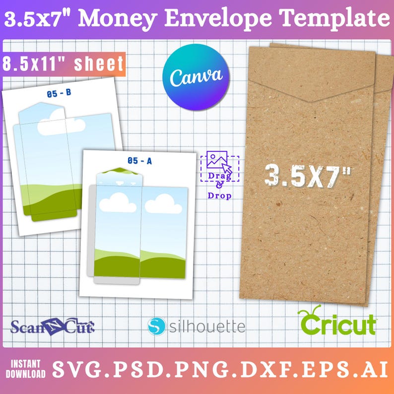 Money Envelope Template | Printable Money Holder Cash Envelope | Gift ...