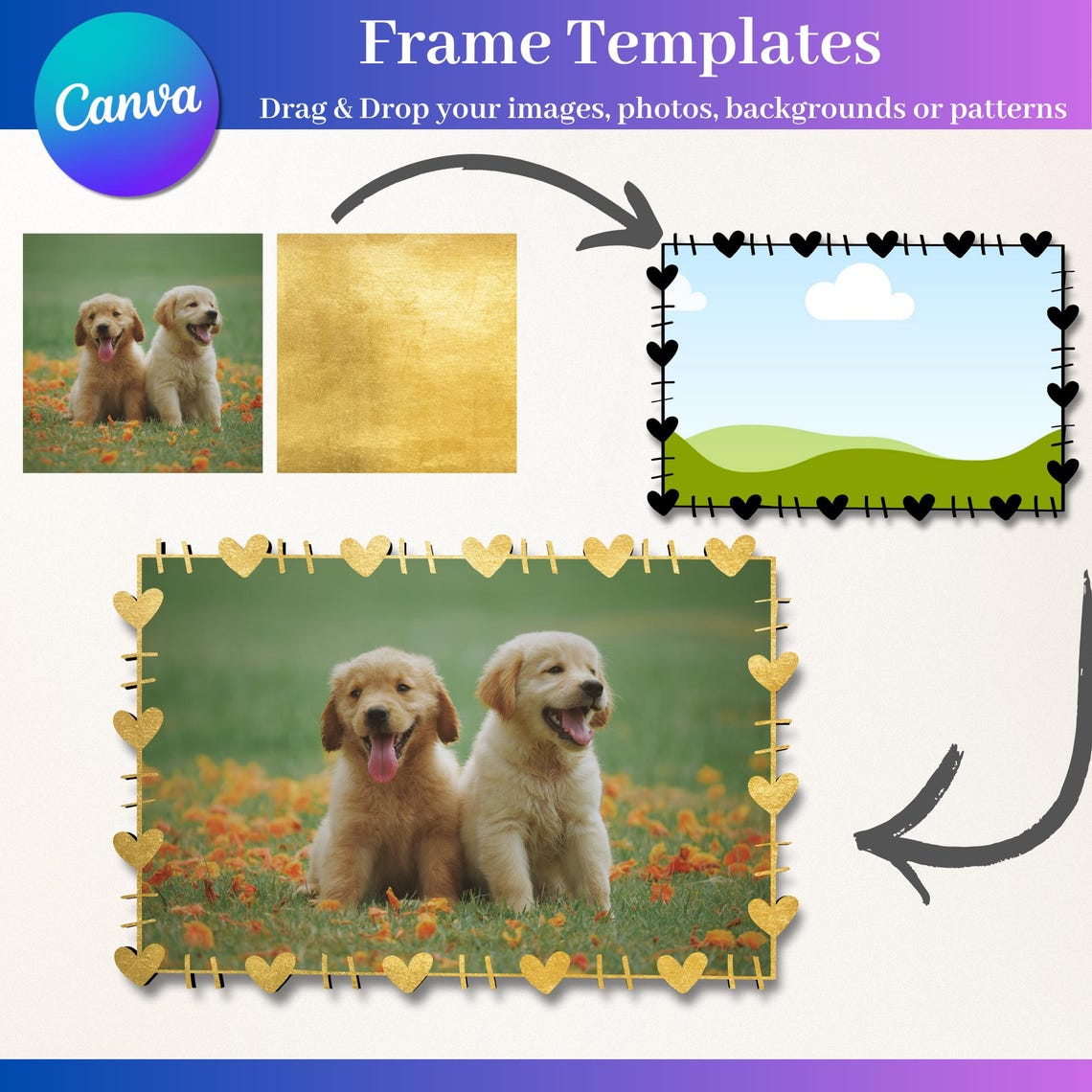 10 Rectangle & Square Doodle Border Canva Frames | Hand Drawn Border ...
